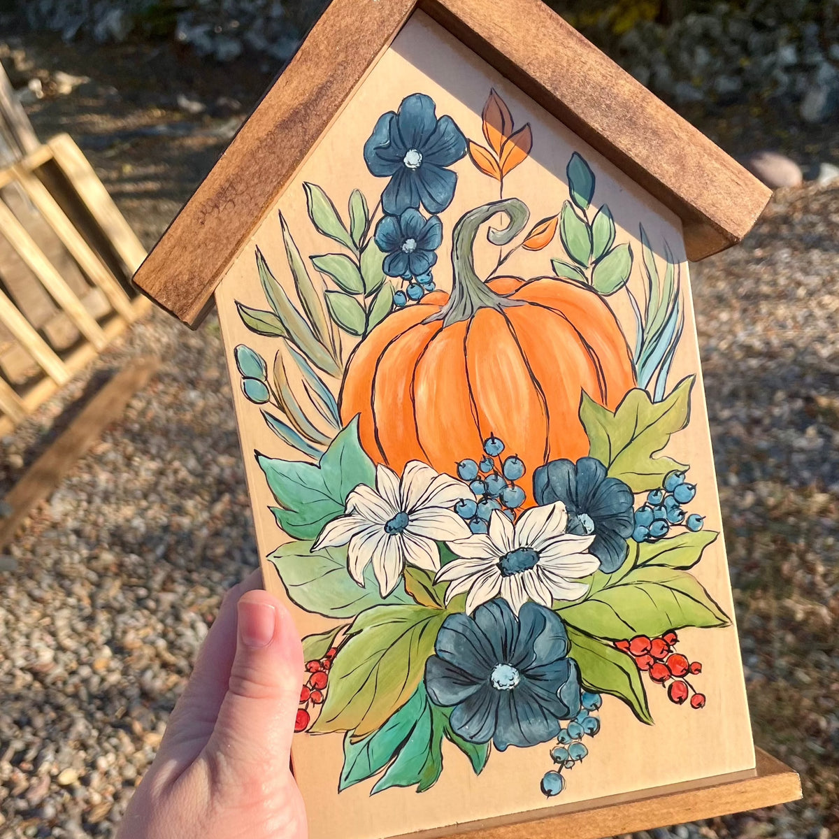 Fall Pumpkin Blue and Orange, Free-Standing, Hand Painted Home Decor ...