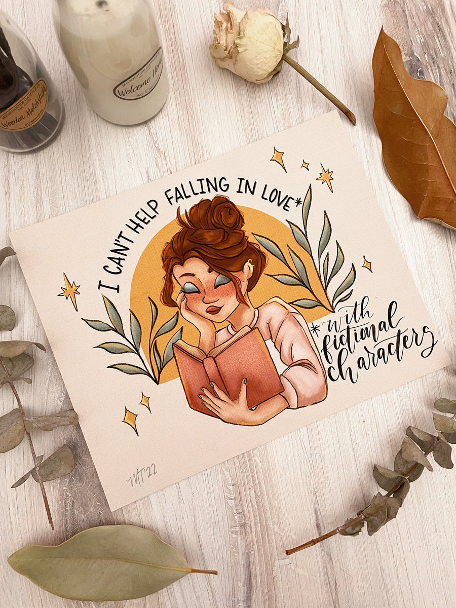Reading Art Print, Falling in love with fictional characters artwork ...